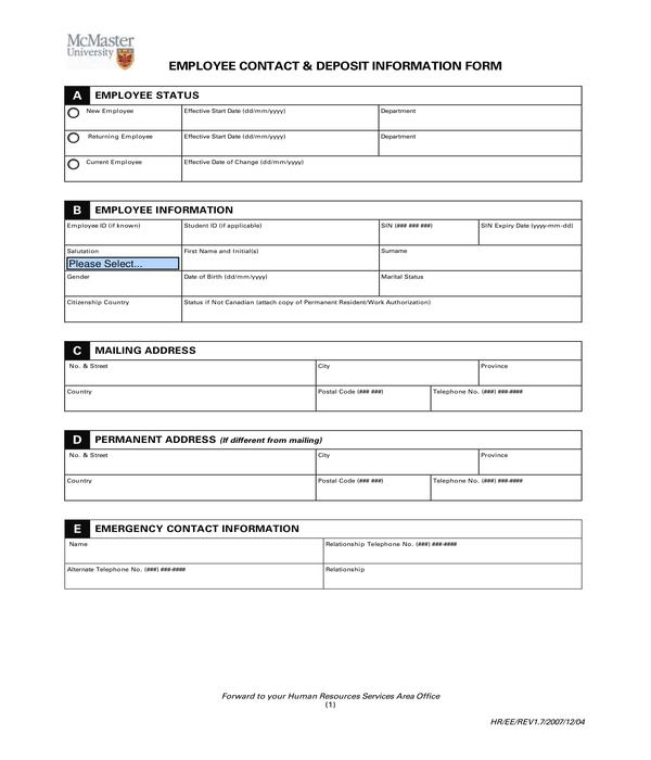 FREE 3+ Employee Contact Forms in MS Word | PDF