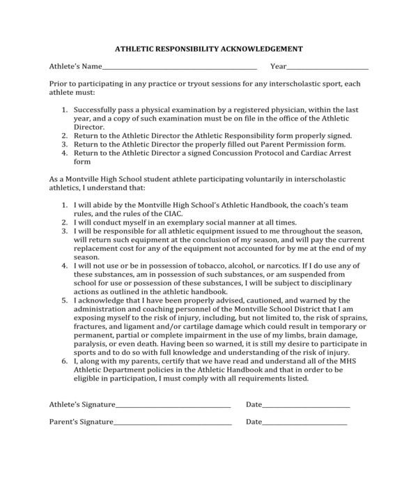 FREE 3+ Athletic Acknowledgement Forms in PDF