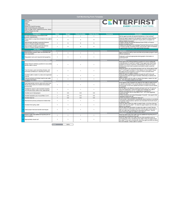 FREE 7+ Call Monitoring Evaluation Form Samples, PDF, MS Word, Google ...