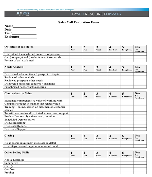 FREE 3 Call Monitoring Evaluation Forms In Excel MS Word PDF
