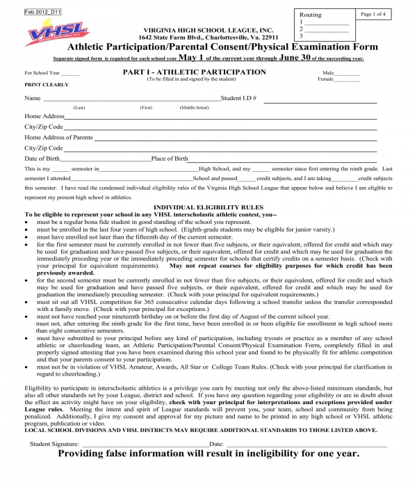 FREE 11+ Athletic Participation Forms in PDF | MS Word