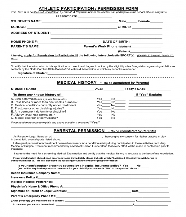 FREE 11+ Athletic Participation Forms in PDF | MS Word