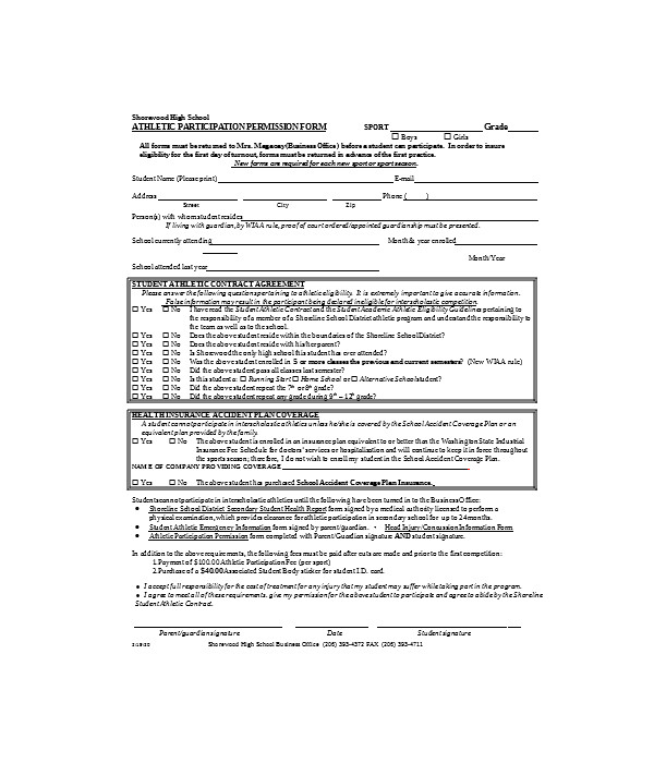 FREE 11+ Athletic Participation Forms in PDF | MS Word