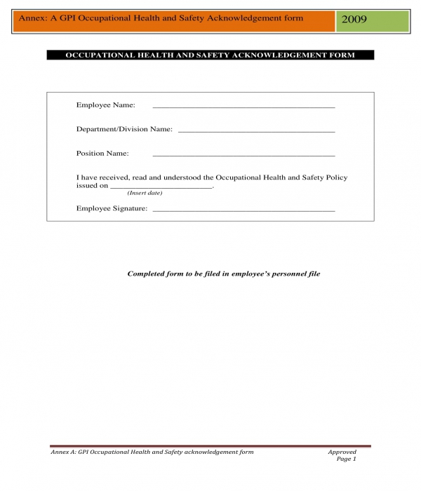 FREE 6+ Safety Acknowledgment Forms in PDF MS Word