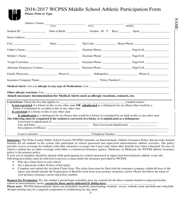 FREE 11+ Athletic Participation Forms in PDF | MS Word