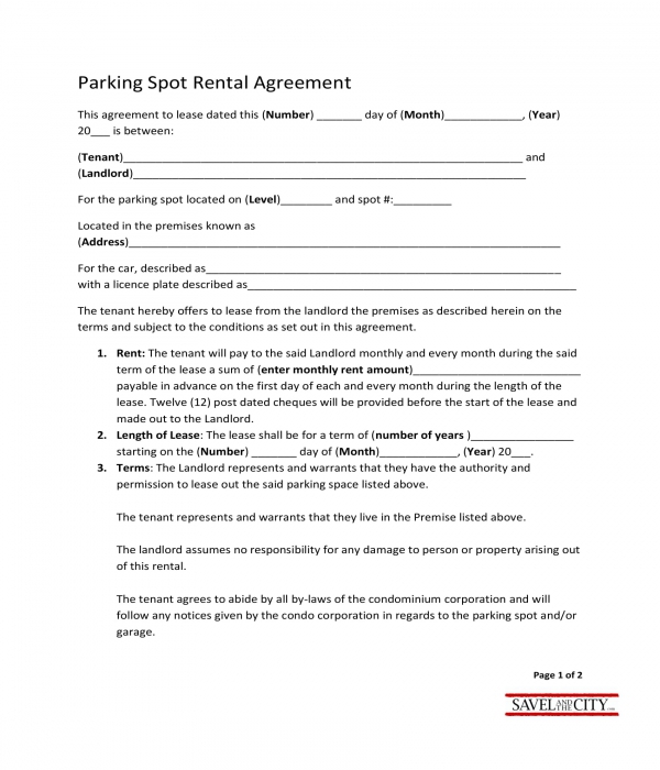 FREE 3+ Parking Space Rental Agreement Forms in PDF