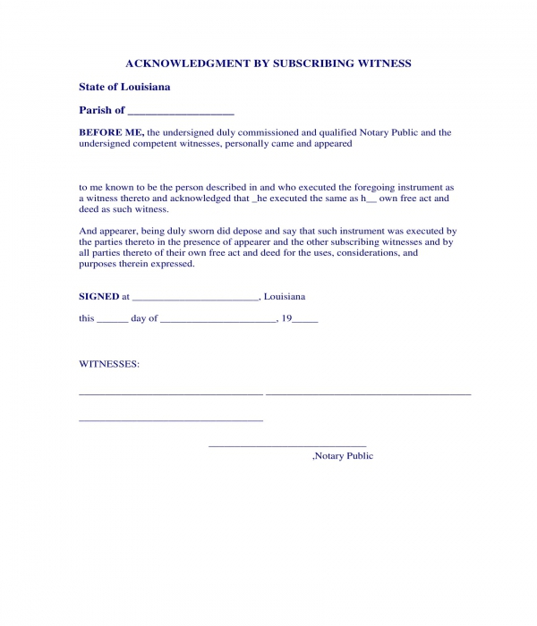 FREE 6+ Witness Acknowledgment Forms in PDF | MS Word