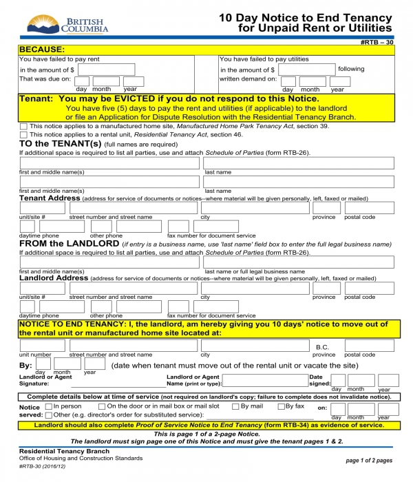 FREE 7+ 10-Day Notice Forms in PDF | MS Word