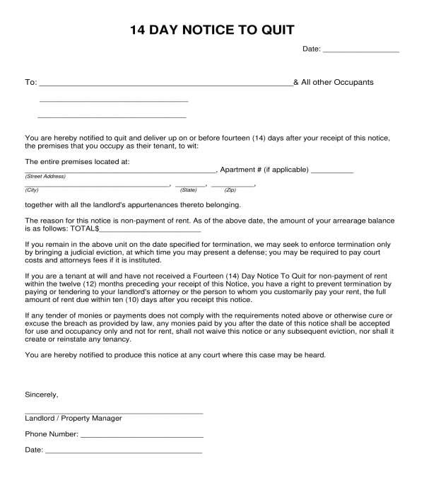 FREE 3+ 14-Day Notice Forms in PDF