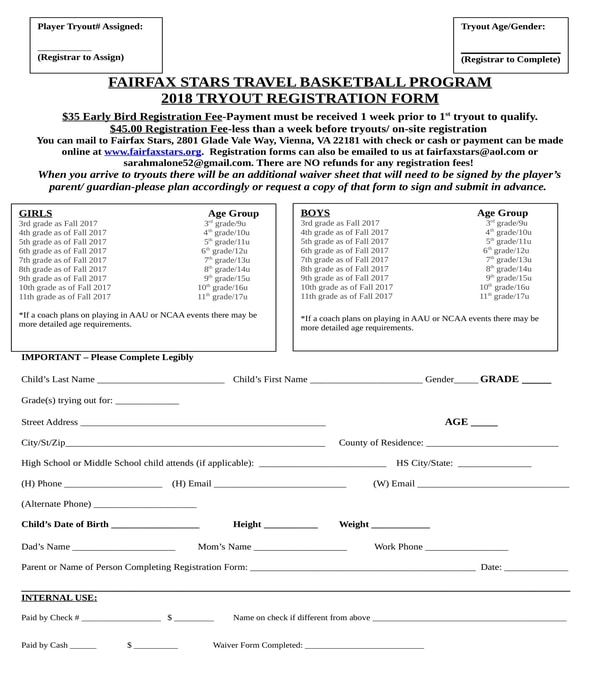FREE 11 Basketball Registration Forms In MS Word PDF Excel