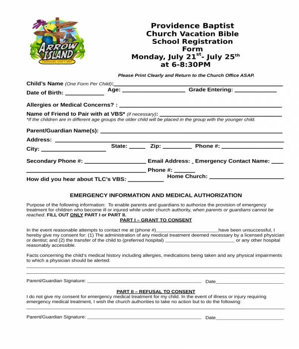Church Editable Permission Slip Template
