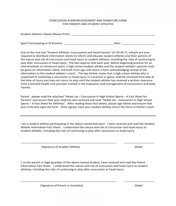 FREE 6+ Concussion Acknowledgment Forms in PDF | MS Word