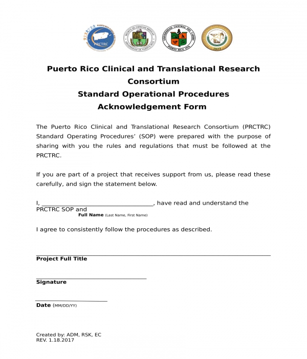 FREE 7+ SOP Acknowledgment Form Samples, PDF, MS Word, Google Docs