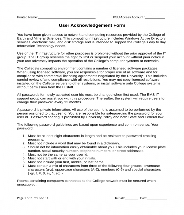 FREE 6+ End User Acknowledgment Forms in PDF
