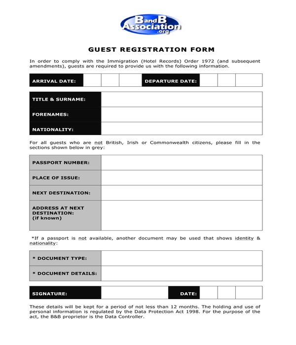 FREE 11+ Hotel Guest Registration Form Samples, PDF, MS Word, Google ...