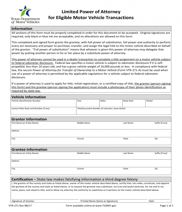 FREE 7+ Vehicle Power of Attorney Forms in PDF | MS Word
