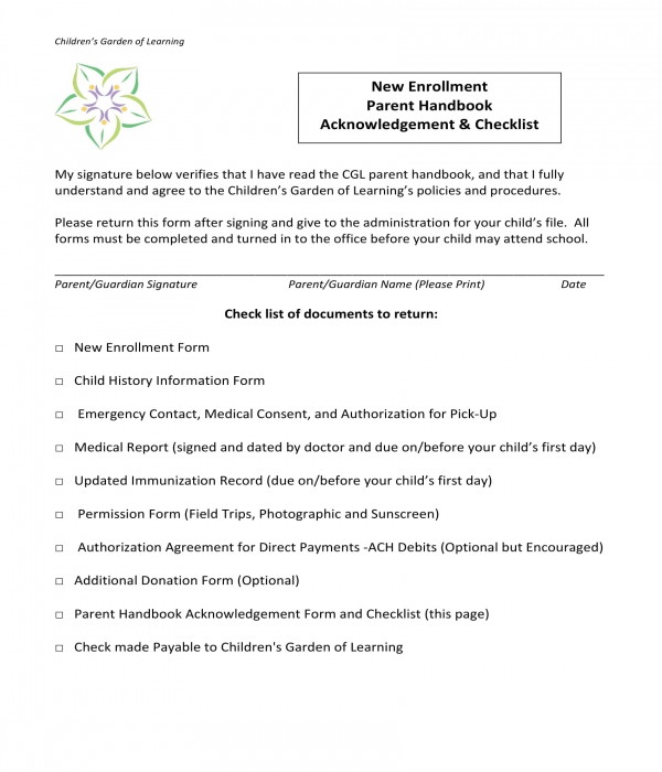 FREE 5+ Parent Handbook Acknowledgement Forms in PDF | MS Word
