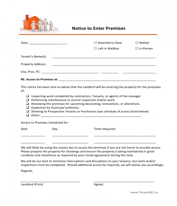 Free 5 Notice To Enter Forms In Pdf Ms Word