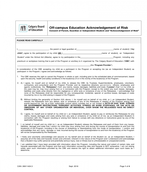 FREE 10+ Acknowledgment of Risks Forms in PDF | MS Word