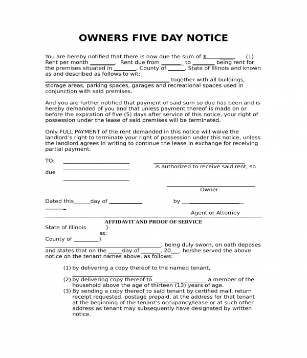 FREE 3+ Five-Day Notice Forms in PDF | MS Word