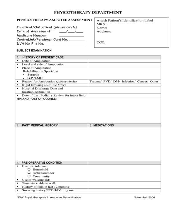 FREE 15+ Physical Therapy Assessment Form Samples, PDF, MS Word, Google ...