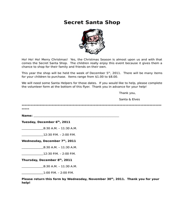 Printable Secret Santa Form Printable World Holiday