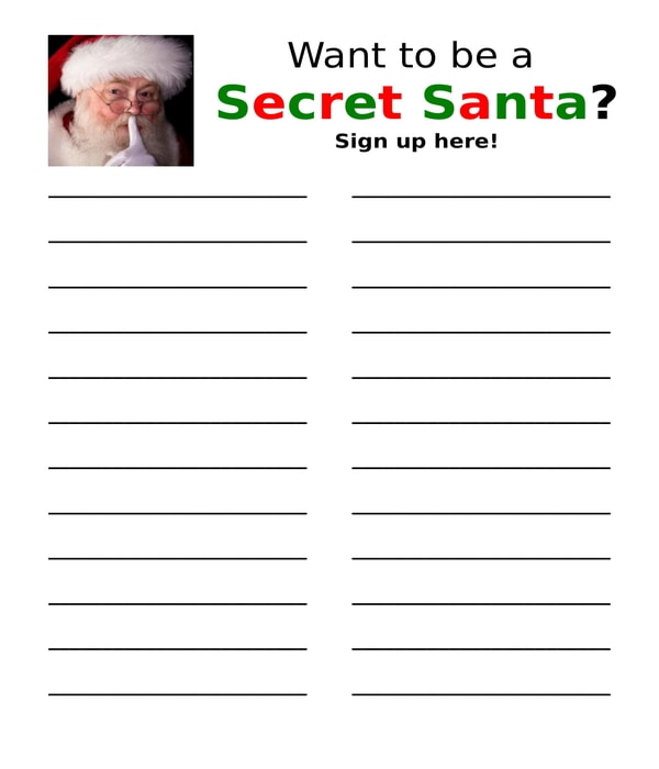 Office Printable Secret Santa Template Free Printable Templates