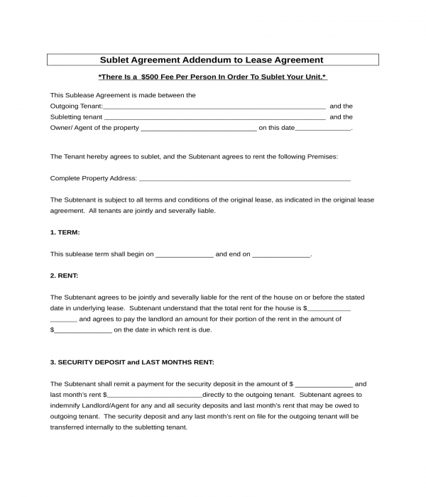 FREE 3+ Sublet Agreement Forms in PDF | MS Word