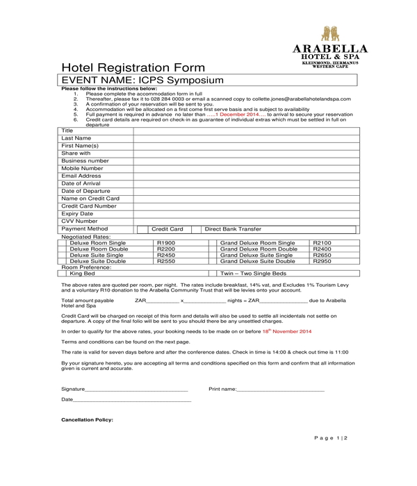 FREE 11+ Hotel Guest Registration Form Samples, PDF, MS Word, Google ...