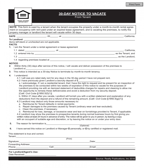 FREE 3 30 Day Notice To Vacate Forms In PDF
