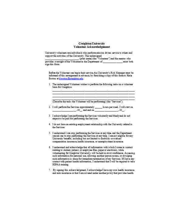FREE 5+ Voluntary Acknowledgment Forms in PDF | MS Word