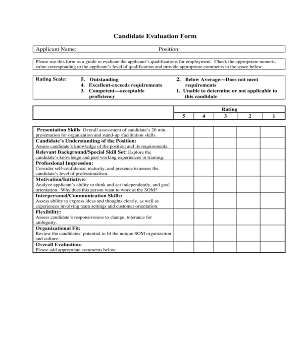 FREE 14+ Candidate Evaluation Form Samples, PDF, MS Word, Google Docs ...
