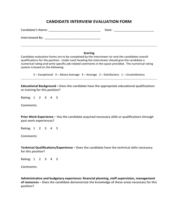 FREE 14+ Candidate Evaluation Form Samples, PDF, MS Word, Google Docs ...