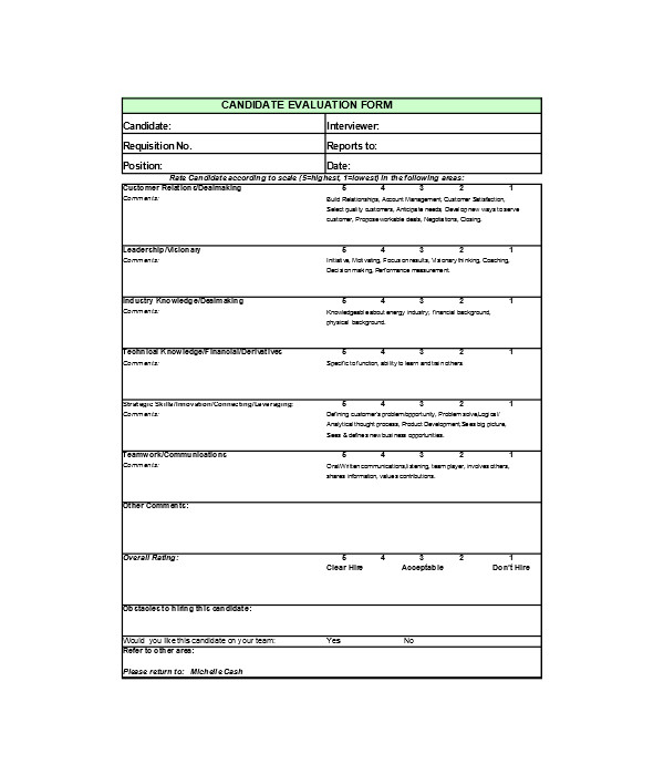 FREE 14+ Candidate Evaluation Form Samples, PDF, MS Word, Google Docs ...