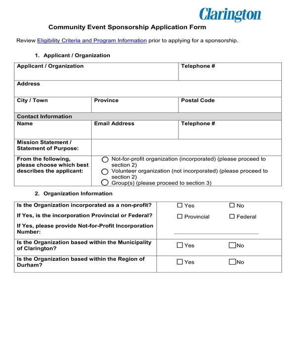 FREE 10+ Sponsor Application Forms in PDF | MS Word | Excel