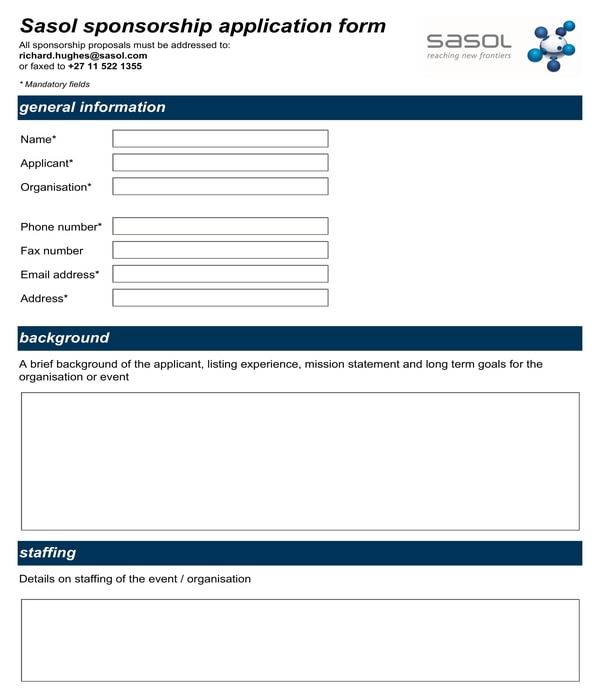 FREE 10+ Sponsor Application Forms in PDF | MS Word | Excel