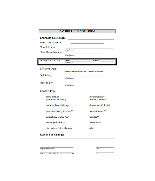 FREE 6+ Payroll Change Forms in Excel | PDF | MS Word