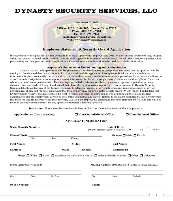 FREE 4 Security Guard Application Forms In PDF