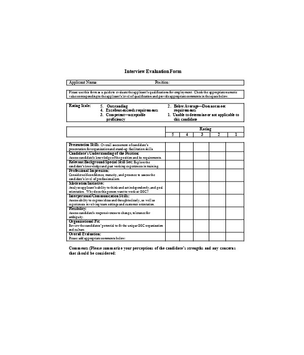 FREE 14+ Candidate Evaluation Form Samples, PDF, MS Word, Google Docs ...