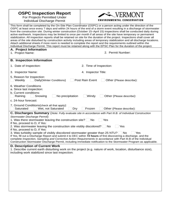 FREE 9 Inspection Report Forms In MS Word PDF