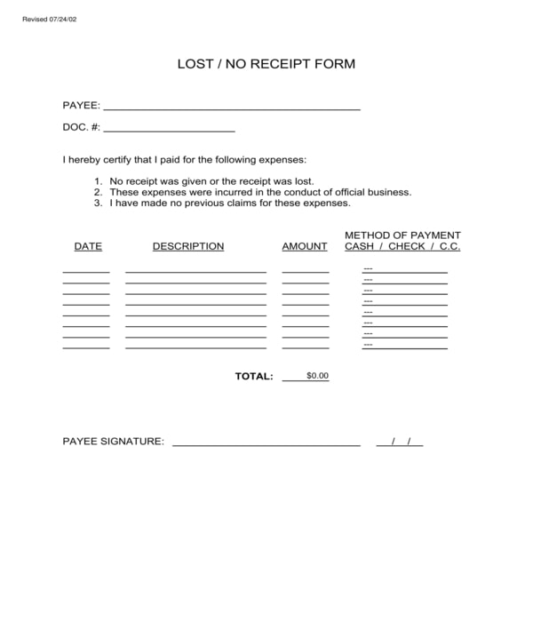 FREE 3+ Generic Lost Receipt Forms in PDF