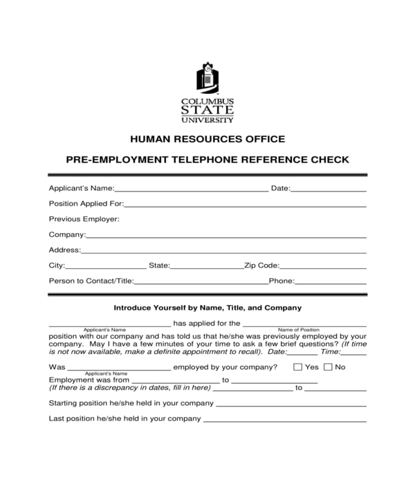 FREE 6+ Telephone Reference Check Forms in PDF | MS Word