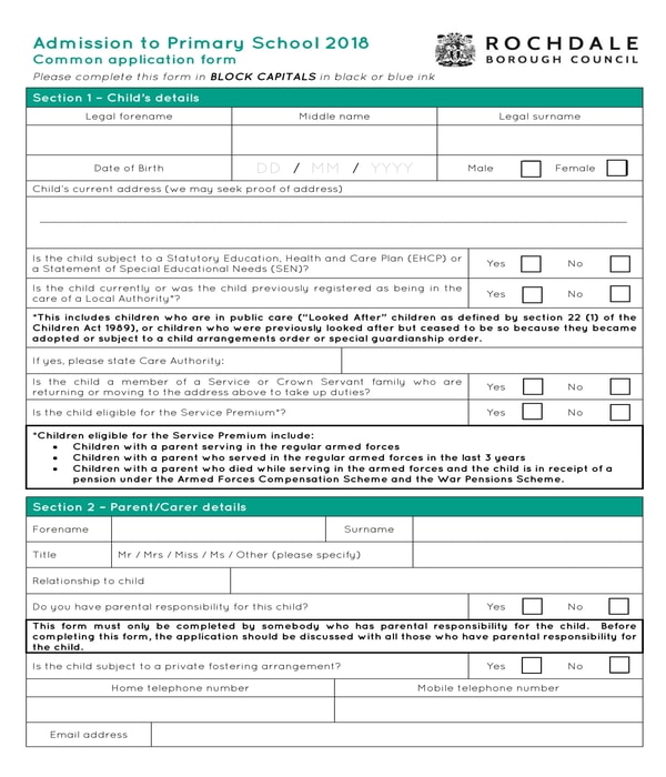 FREE 7+ Primary School Admission Form Samples, PDF, MS Word, Google Docs