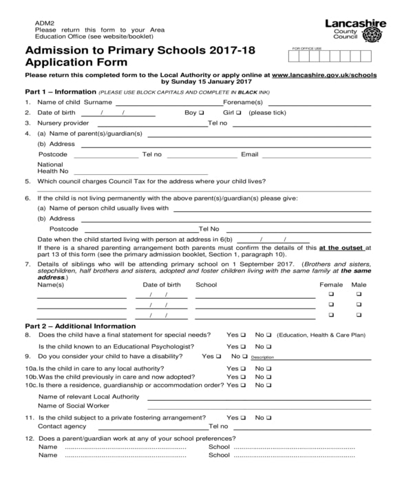 FREE 7+ Primary School Admission Form Samples, PDF, MS Word, Google Docs