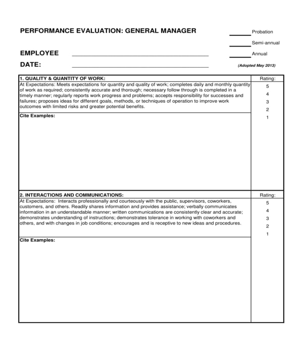 FREE 3 Restaurant Manager Evaluation Forms In PDF