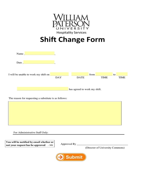 FREE 4+ Shift Change Forms in MS Word | PDF