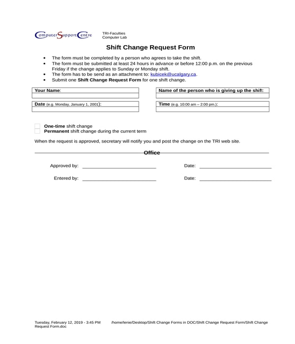 FREE 4+ Shift Change Forms in MS Word | PDF