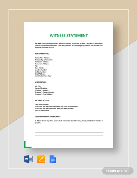 Free 4+ Witness Statement Samples, PDF, MS Word, Google Docs