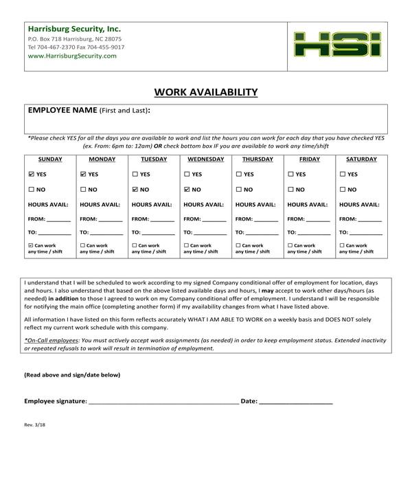 FREE 7+ Work Availability Forms in PDF | MS Word | Excel
