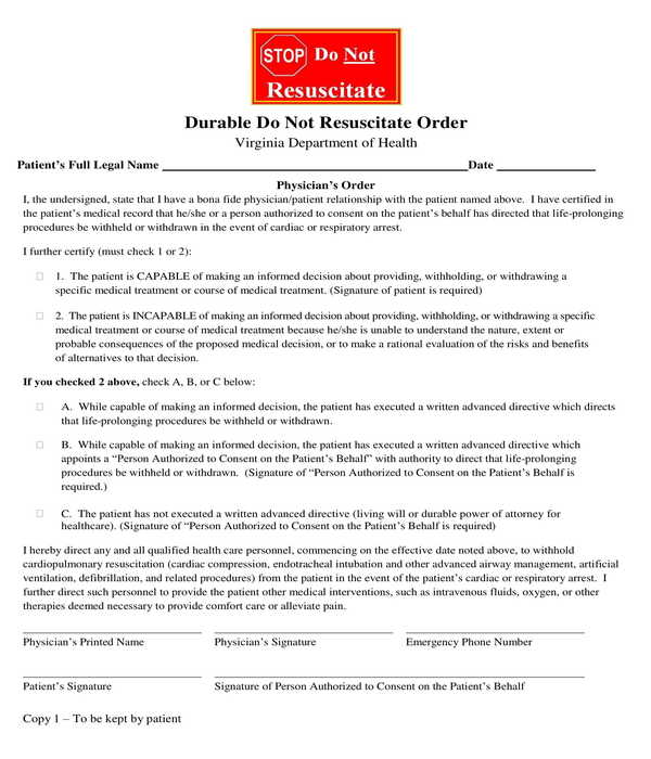 FREE 11+ Do-Not-Resuscitate Forms in PDF | MS Word